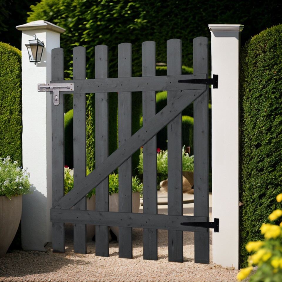 Grey/Natural Pine Wood Garden Gate Curved/Flat Top Pedestrian Gate ...