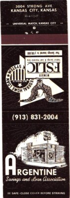 Argentine Savings And Loan Association, Member FSLIC, Vintage Matchbook ...