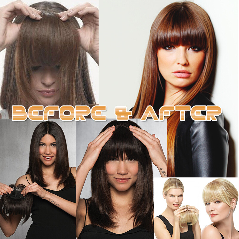 Straight Front Bangs Fringe Piece Clip In Hair Extensions Real Natural ...