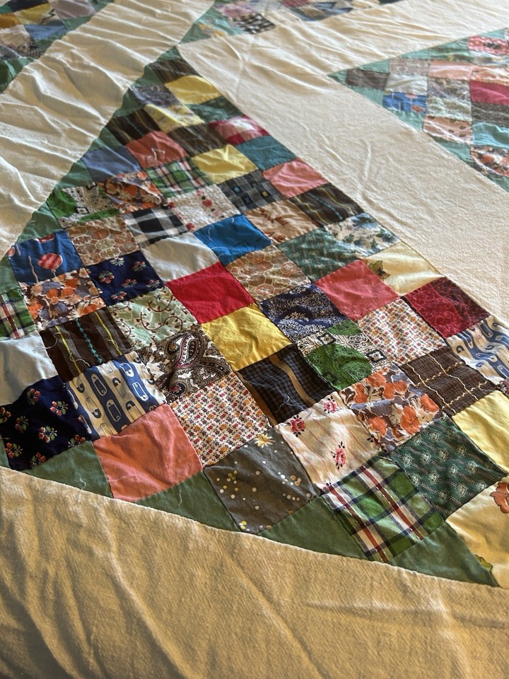 Vintage Hand Stitched Quilt Topper Patchwork 84x70” Unfinished Feedsack ...