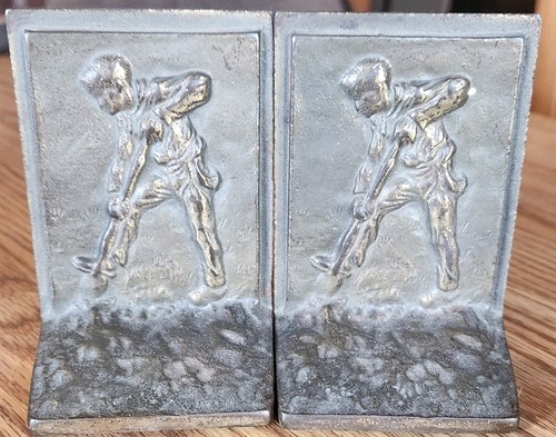 Farmer Man Digging Cast Iron Brass Color Bronze-Finished Bookends C ...