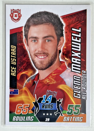Glenn Maxwell Rookie Card: Topps Cricket Attax 2014/15 Kings XI Punjab ...