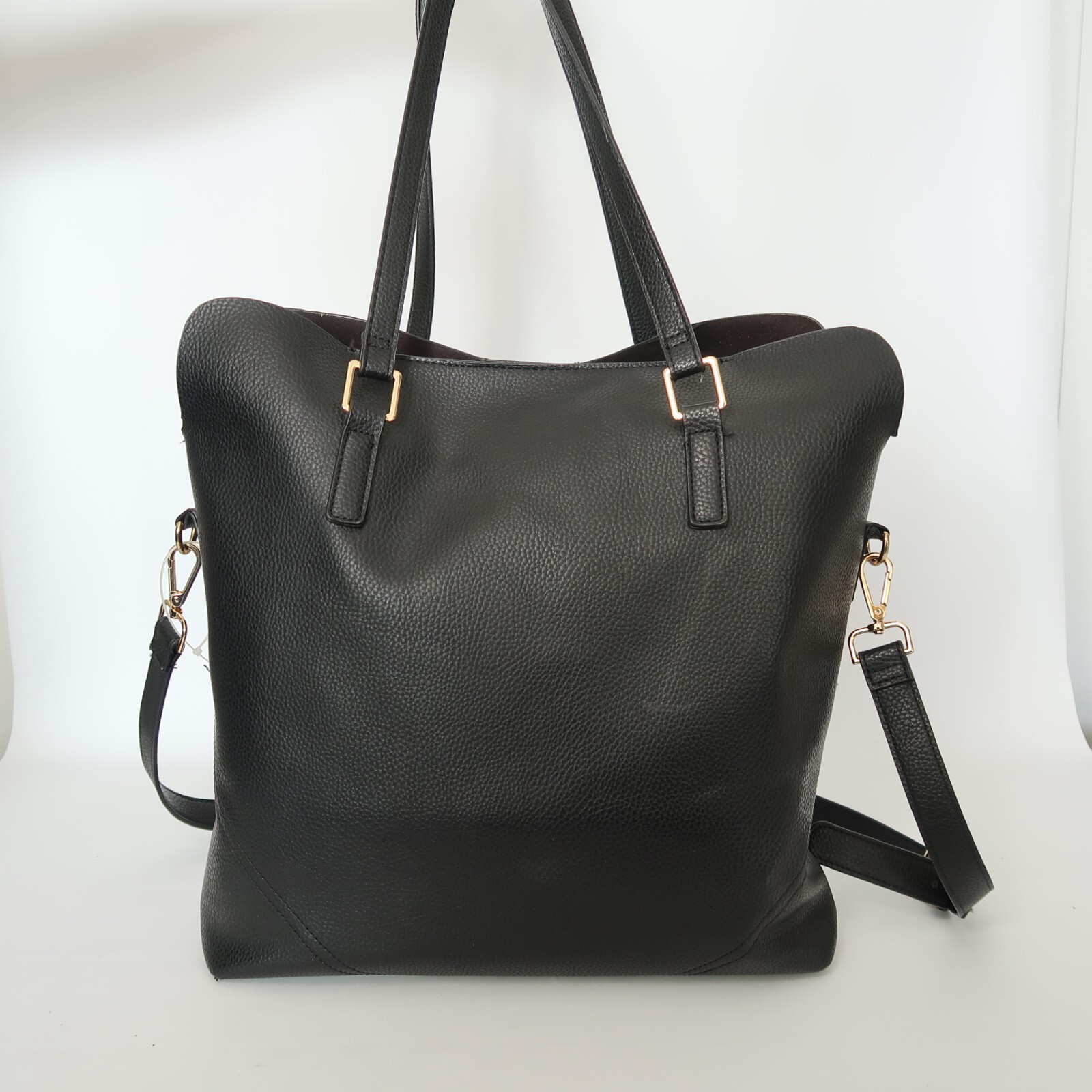 Steve Madden Tote Bag Black Pebbled Vegan Leather Large Shoulder ...