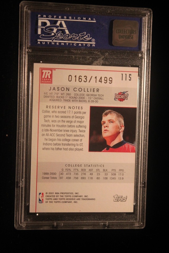 2000 Topps Reserve Basketball JASON COLLIER PSA Mint 9 Houston Rockets ...
