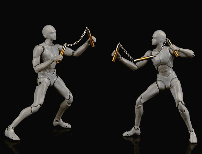 1/12 Metal Kungfu Nunchaku Three Section Staff for 6" Action Figure ...