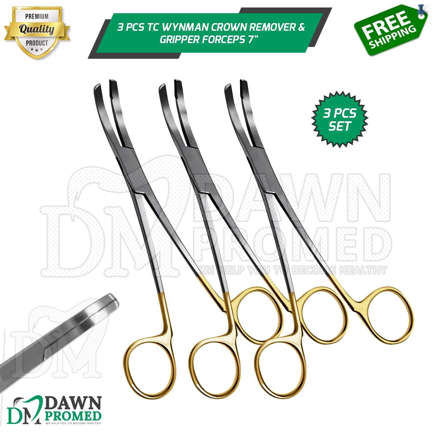 3 Pcs T/C Wynman Crown Remover & Gripper Forceps 7" Dental Instruments ...