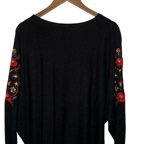 Aaeda Womens Floral Embroidered Pullover Sweater Size 1X Black Boho ...