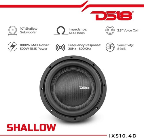 2) DS18 IXS10.4D 10" Shallow Mount Subwoofers 2000W DVC 4 ohm Slim Thin ...