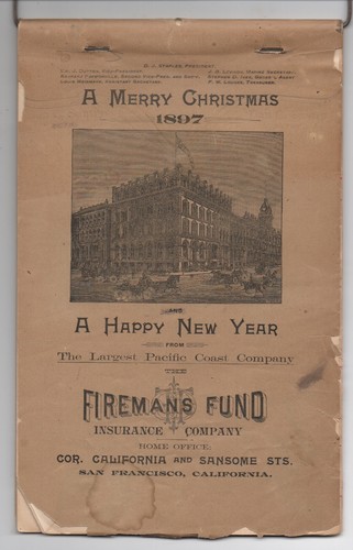1897 Fireman's Fund Christmas Advertising Calendar | eBay