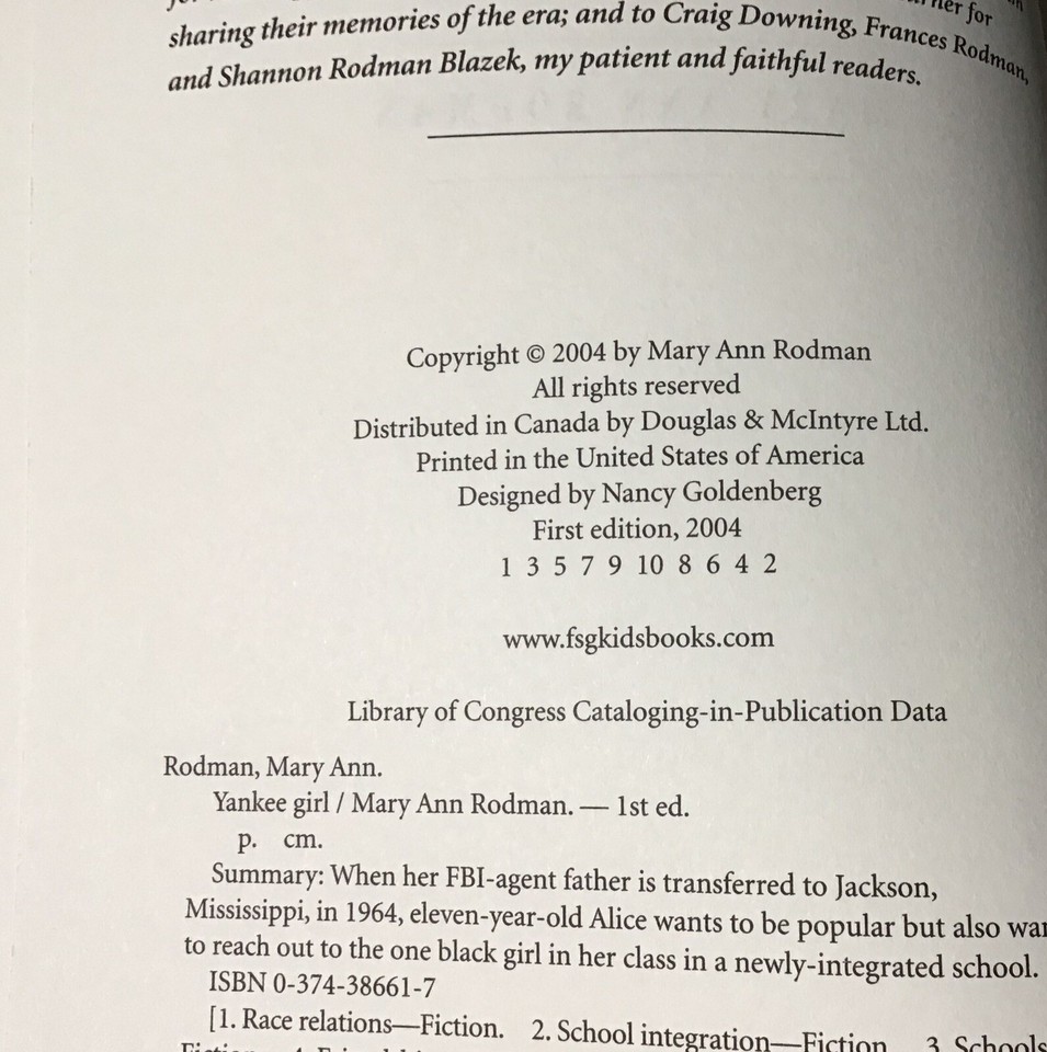 Yankee Girl by Mary Ann Rodman Brand New First Edition Hardcover ...