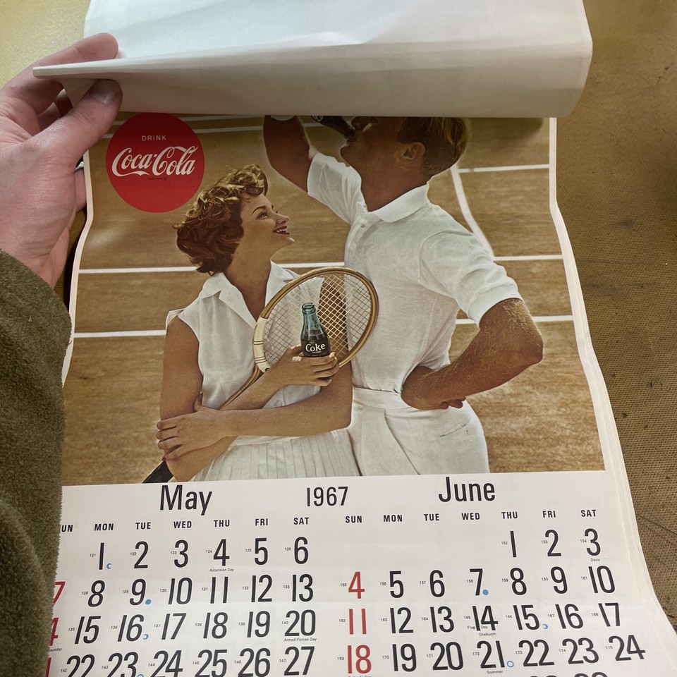 1967 Vintage "Things Go Better With Coke" Coca Cola Wall Calendar 17" x ...
