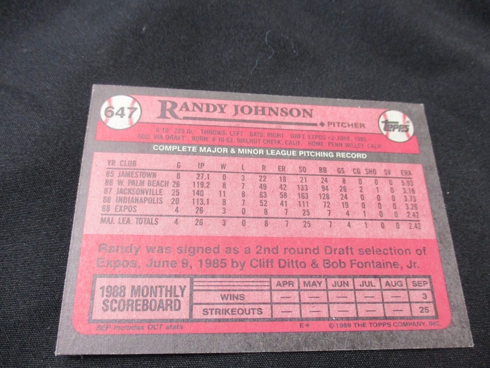 1989 Topps Randy Johnson Rookie Card #647 | eBay