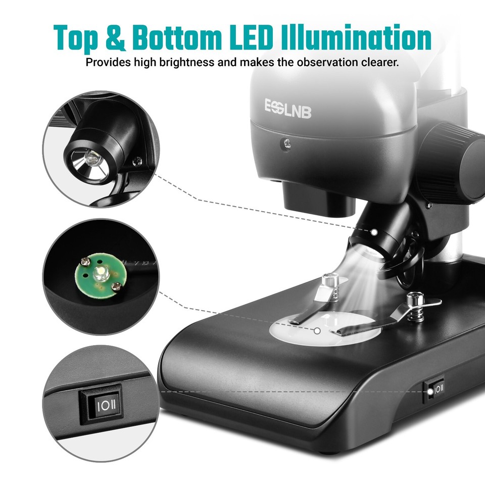 Portable HD Stereo Microscope 30X W/ Top Bottom LED PCB Soldering ...