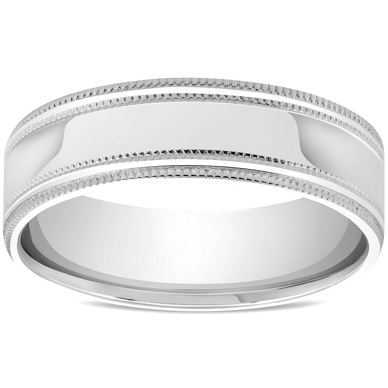 Mens 10k White Gold 6mm Band High Polished Double Milgrain Accent ...