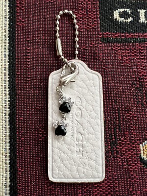 COACH Leather Chalk Purse Hangtag Silver/Black/ CZ Paw Prints Charm Key ...