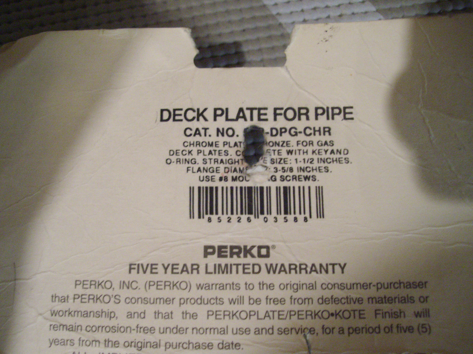 NOS OEM PERKO DECK PLATE FOR PIPE 528-DPG-CHR GAS CHROME BRONZE 1-1/2 ...