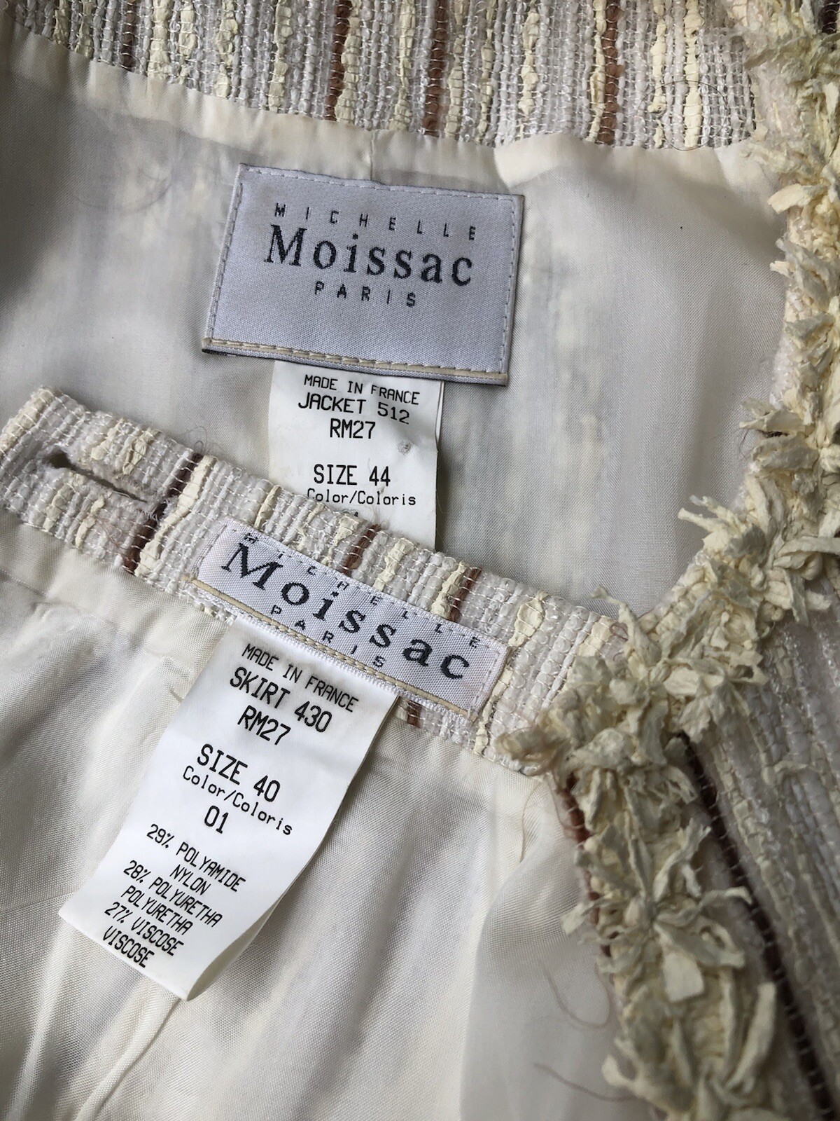 MICHELLE MOISSAC PARIS -FRANCE STRIPPED FRINGLE SKIRT SUIT SIZE 40/44 ...