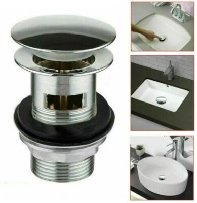 METAL CHROME BATHROOM POP UP BASIN WASTE SINK PUSH BUTTON CLICK PLUG ...