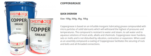 CHEMODEX Anti seize Copper Grease 500g Tin - USED FOR ELECTRICAL BOLT ...