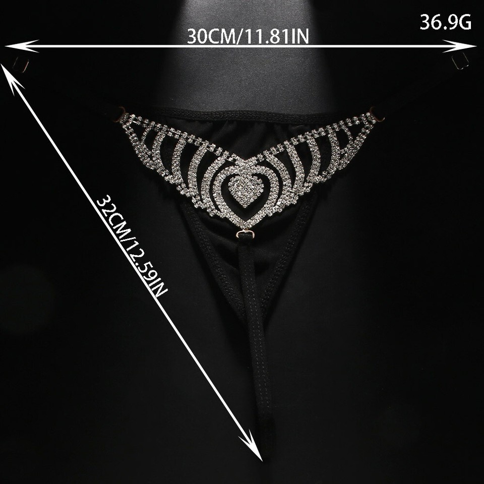 Women Thong Rhinestone G-strings Heart Low waist Body chain Sexy ...