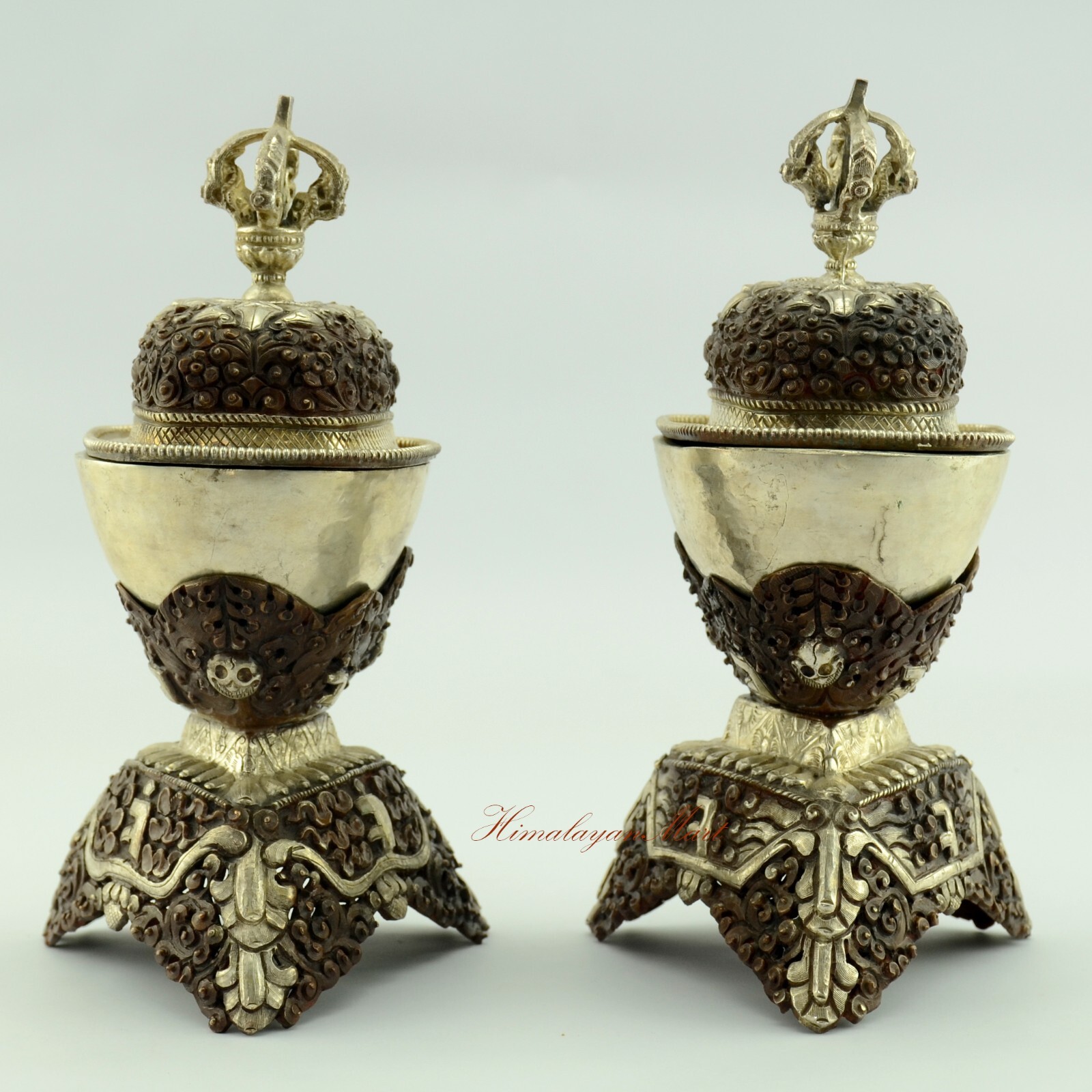 Oxidized Copper Alloy with Silver Plated Hand Carved Tibetan Buddhist ...