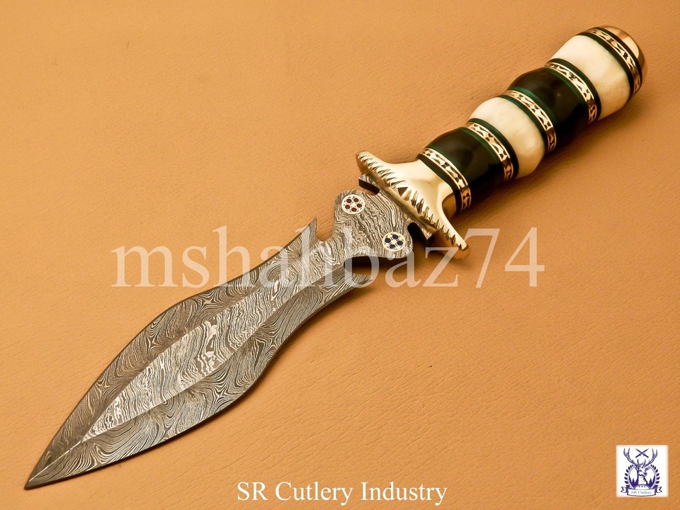 BEAUTIFUL CUSTOM HAND MADE DAMASCUS STEEL HUNTING DAGGER KNIFE HANDLE ...