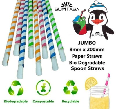 🔥 Paper Spoon Straw Slush Puppie Milkshake Smoothie Drink Straws Dispos ...
