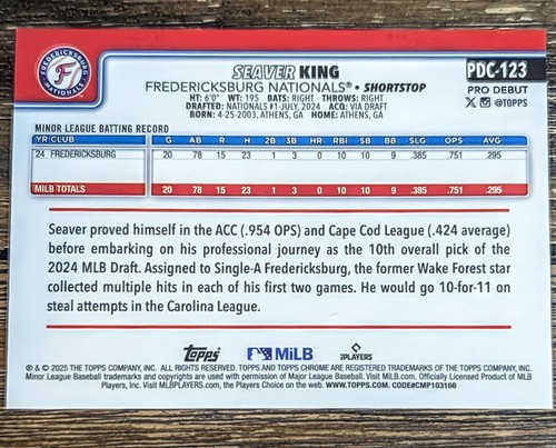 2025 Topps Pro Debut - Chrome Seaver King #PDC-123 Orange Mini-Diamond ...