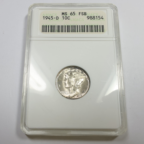 1945 D ANACS Soap Box MS65 FSB - Silver Mercury Dime 10c US Coin ...