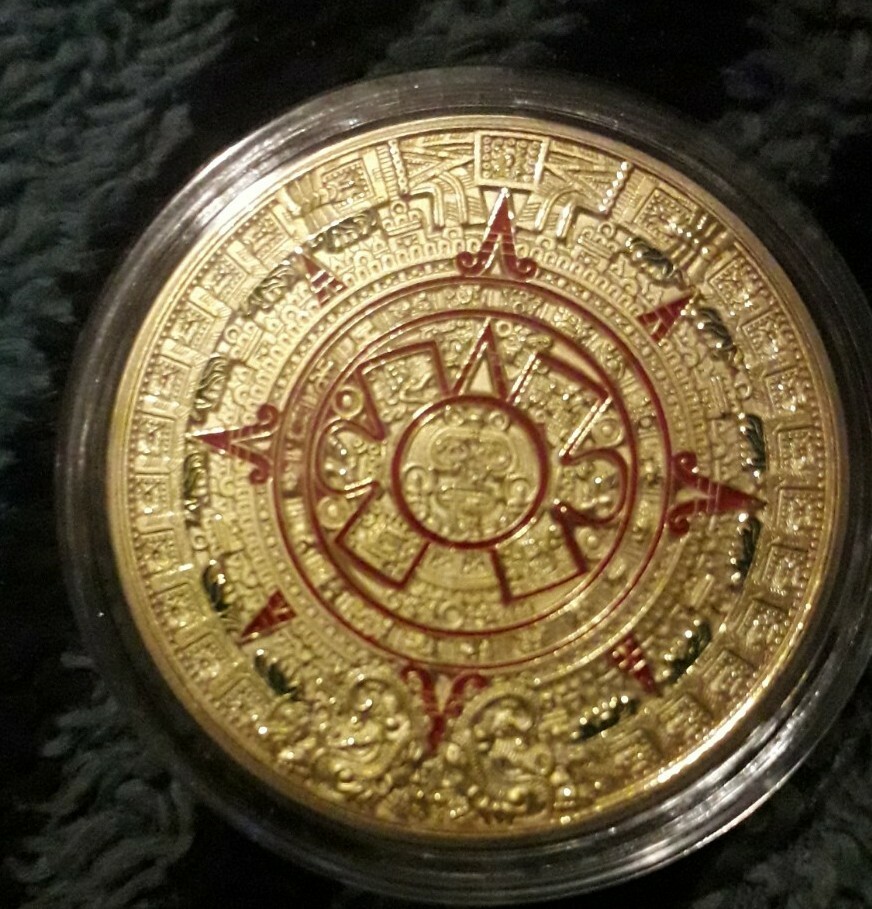 AZTEC GOLD PLATED CALENDAR COIN & STUNNING DETAILS RAISED NUMERICALS ...
