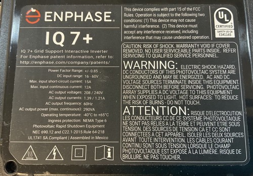 Enphase IQ7 PLUS-72-2-US Microinverter Excellent condition NS T3A | eBay