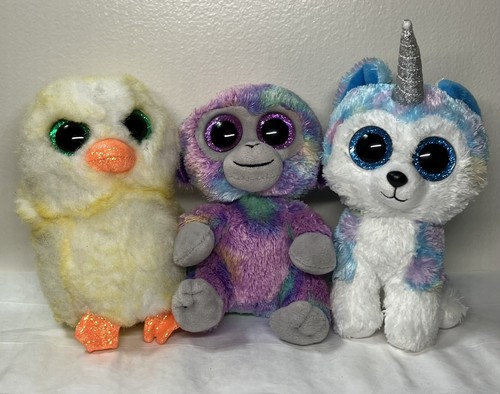 Ty Beanie Boos Lemon Drop, colorful Monkey, And Halena Unicorn. 6 ...
