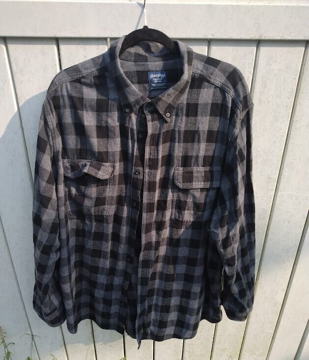 Faded Glory Flannel Shirt Men's 3XL XXXL Black Gray Check Plaid Button ...