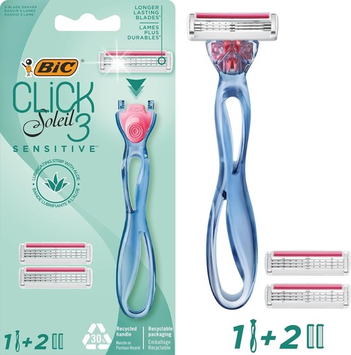 Pack Rasoir BIC CLICK Soleil 3 Sensitive + 2 Recharges de Lame Femme ...
