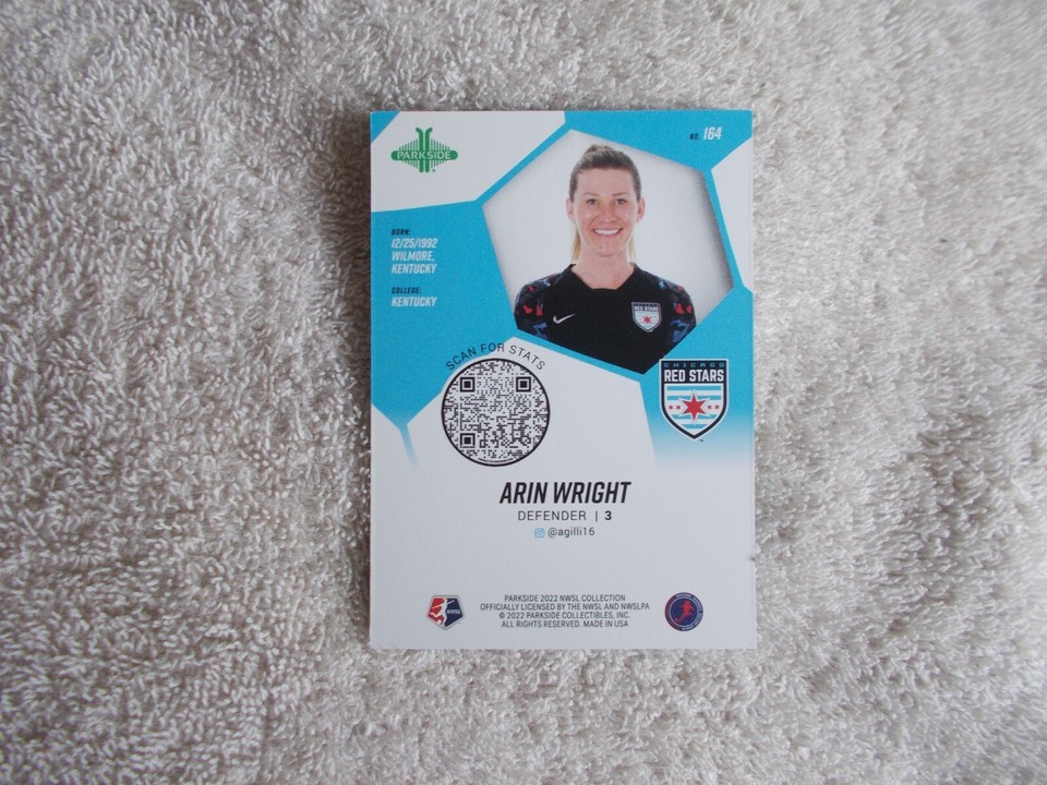 USA NWSL Soccer football 22 "ARIN WRIGHT" #164 Chicago Red Stars ...