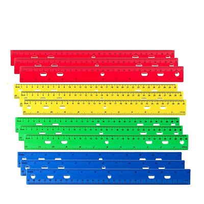 12 Pack of Plastic Rulers with 3 Ring Binder Holes Assorted Colors | eBay