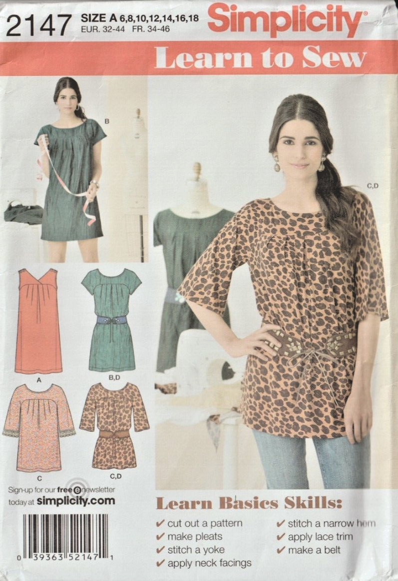 Simplicity 2147 Misses Mini Dress Tunic Pattern Learn to Sew UCT Sz 6 ...