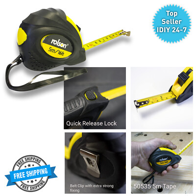 Rolson 19mm x 5M 16ft Measuring Tape Retractable Measure Locking DIY ...