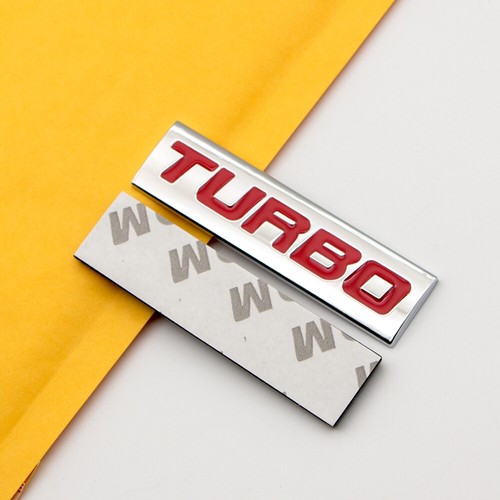 2x Chrome Metal Red TURBO Car Emblem V6 V8 Engine Logo Badge 3D Sticker ...
