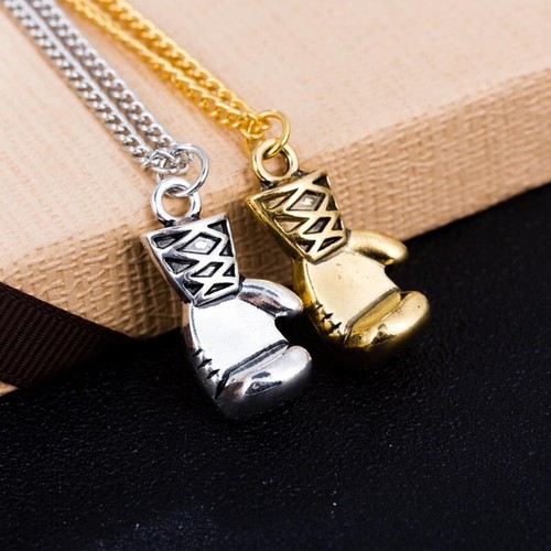 Gold Silver Plated Boxing Glove Sports Pendant Chain Necklace Mens Boys ...