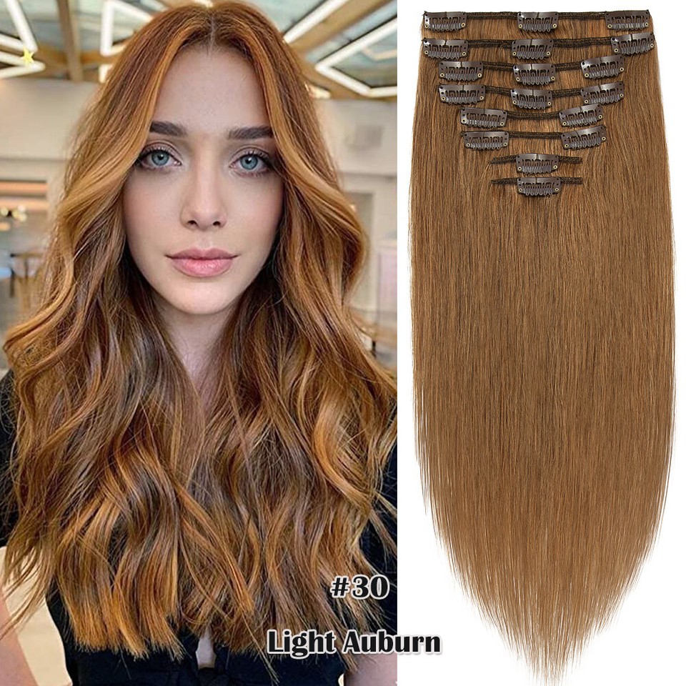 Clip in Remy Real Human Hair Extensions Full Head Long Weft Straight ...
