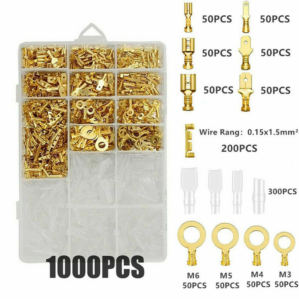 1000Pcs Assortment Spade Male Female Terminals Ring lugs Wire Crimp ...
