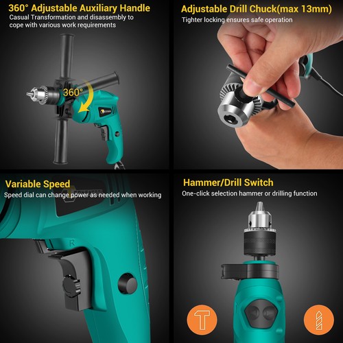 850W Electric Power Hammer Drill 27pc Kit Tool Set Impact Hammer 13mm ...