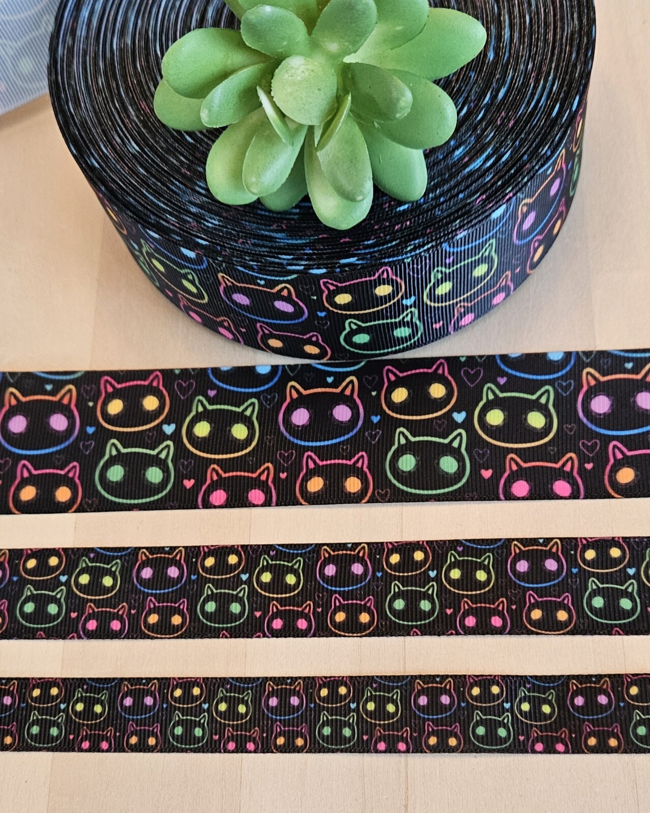 5/8, 7/8 &1.5" (1 YD) Neon Black Cat Grosgrain Ribbon Halloween Cats | eBay