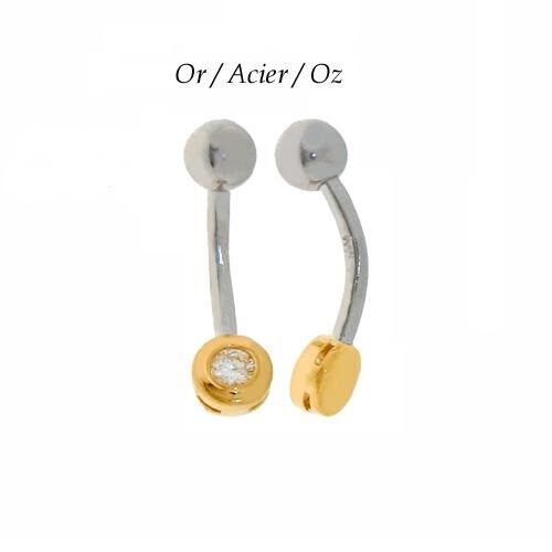 Dolly-Bijoux Piercing Nombril Tige Acier Boule Or & Diamant Cz 3mm Or ...