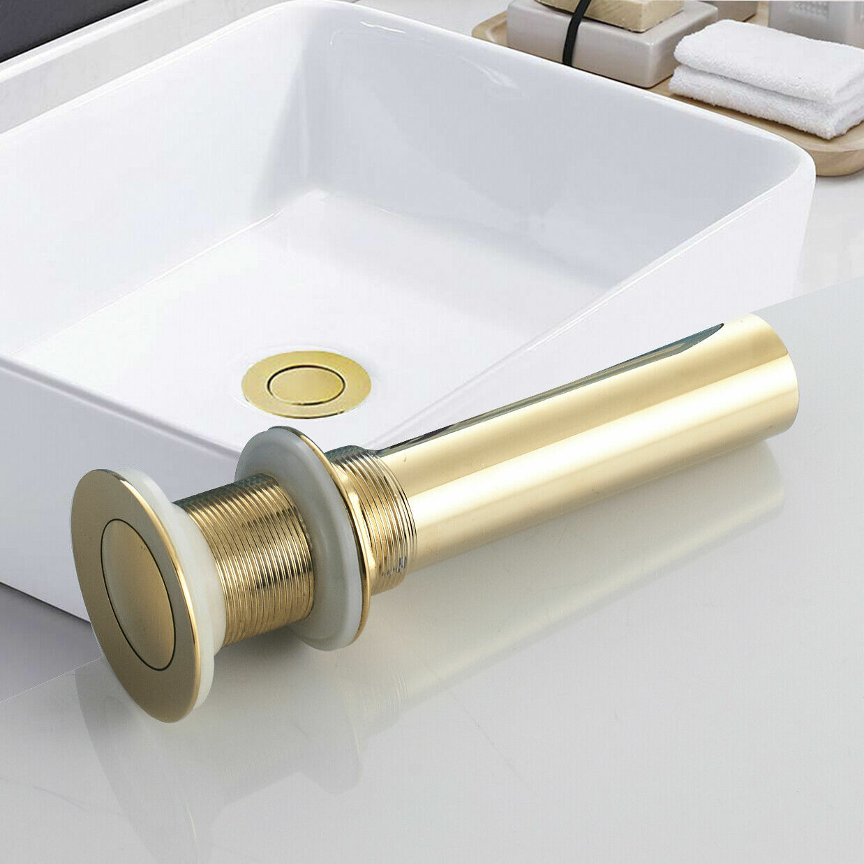 Polished Gold Brass Bathroom Vessel Sink Pop Up Drain Stopper Without ...