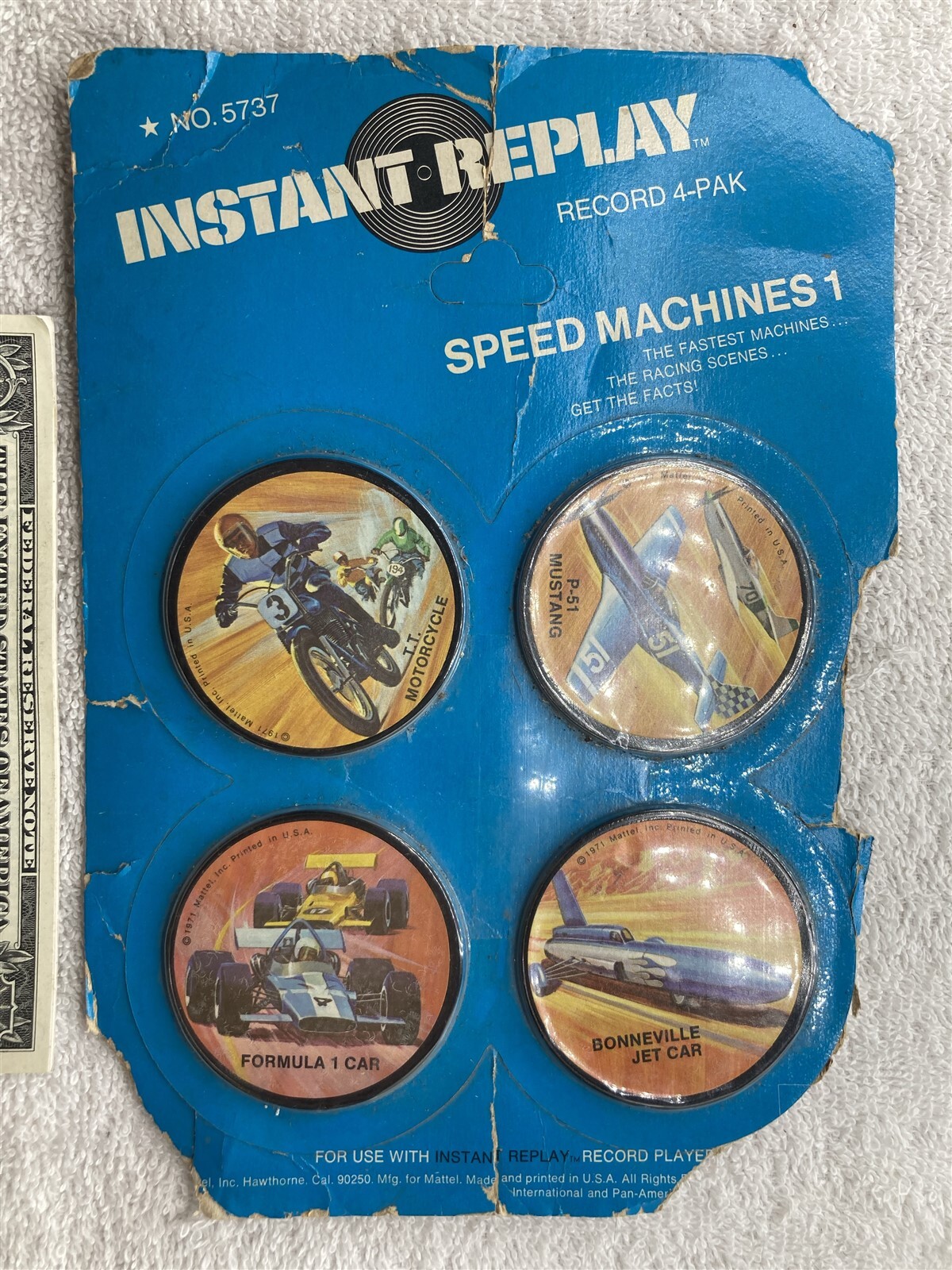 1971 Sealed Mattel Instant Replay Speed Machines 1 5737 Motorcycle P-51 ...