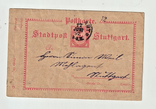 GERMANY, STUTTGART, PRIVATE CITY POST, POSTAL CARD, 1897 2pf. Red, used ...