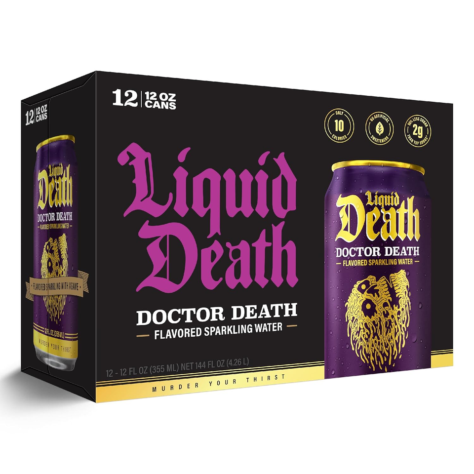 Liquid Death, Doctor Death Sparkling Water, 12-Pack (12Oz Cans), Soda ...