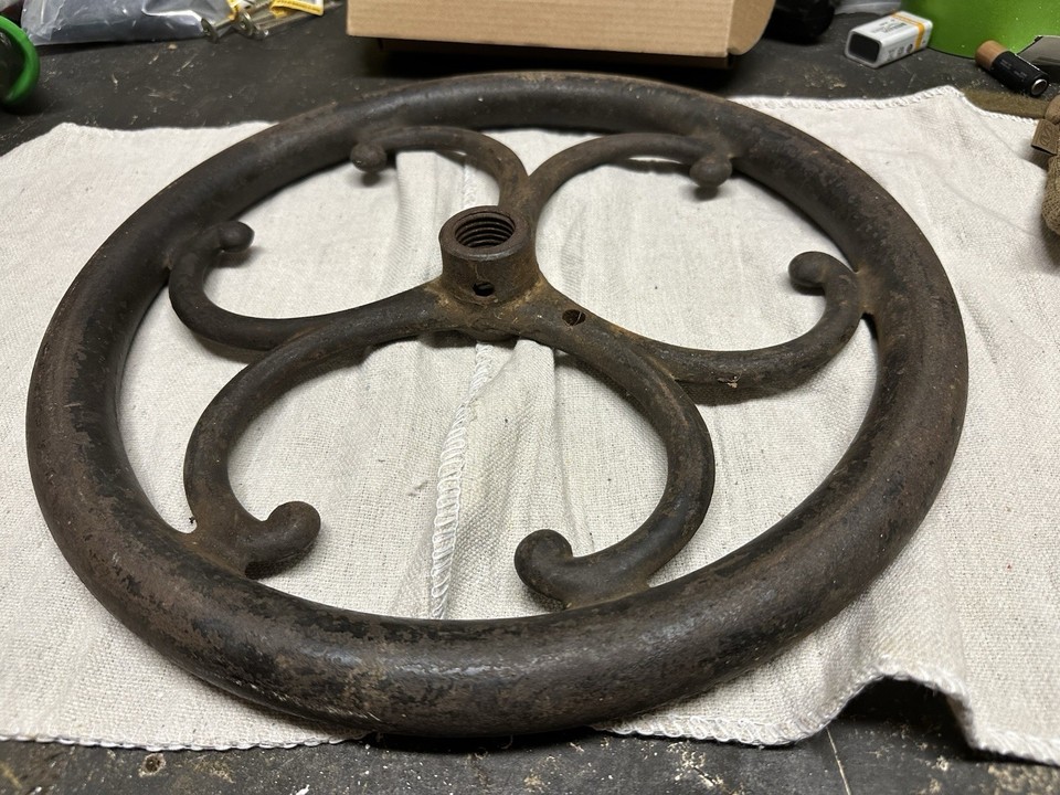 Antique Cast Iron Industrial Handwheel 14” Machine Valve Wheel Threaded ...